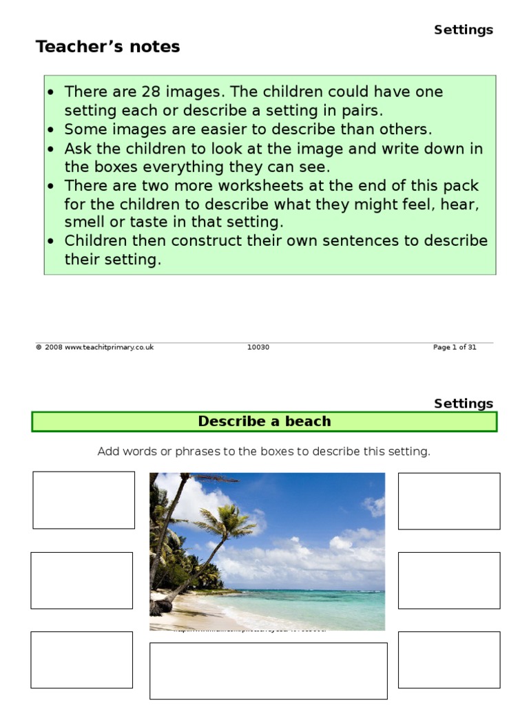 Describing Setting - Places | PDF | Phrase | Nature