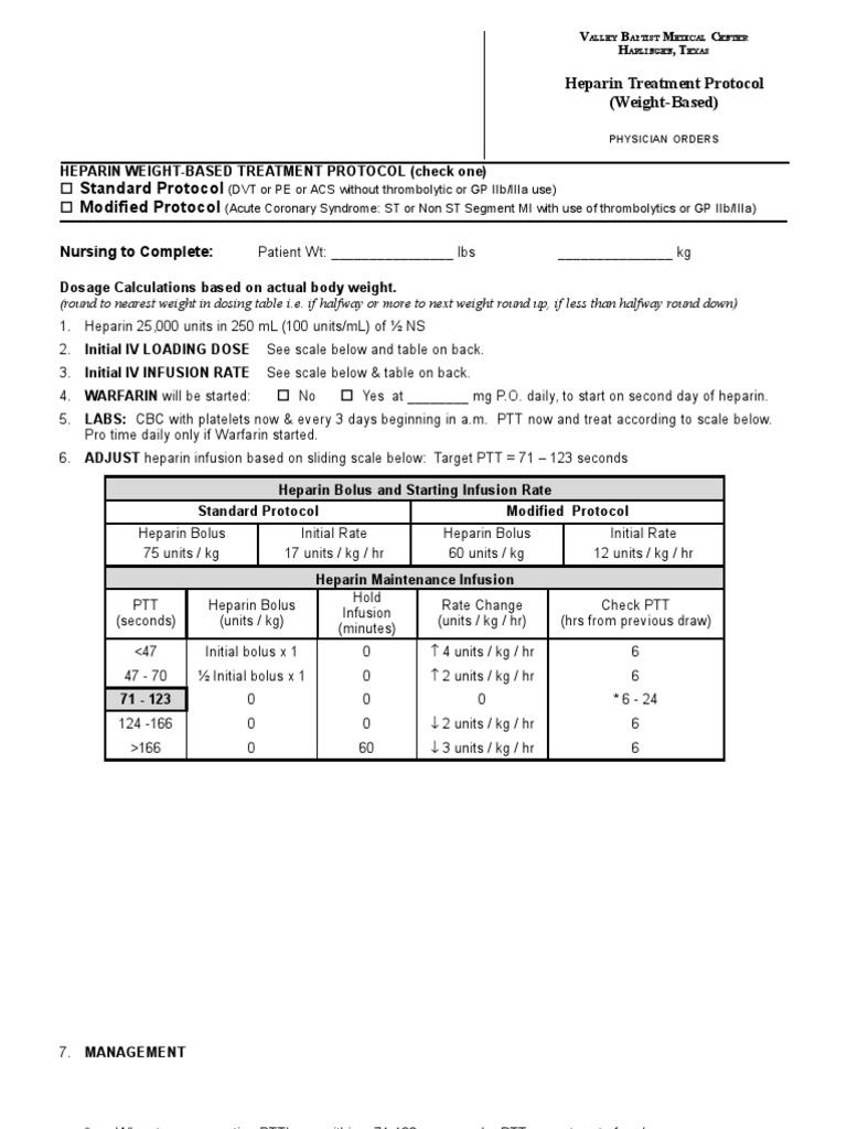 VBMC Heparin Protocol FINAL May2004 | PDF | Dose (Biochemistry) | Chemistry