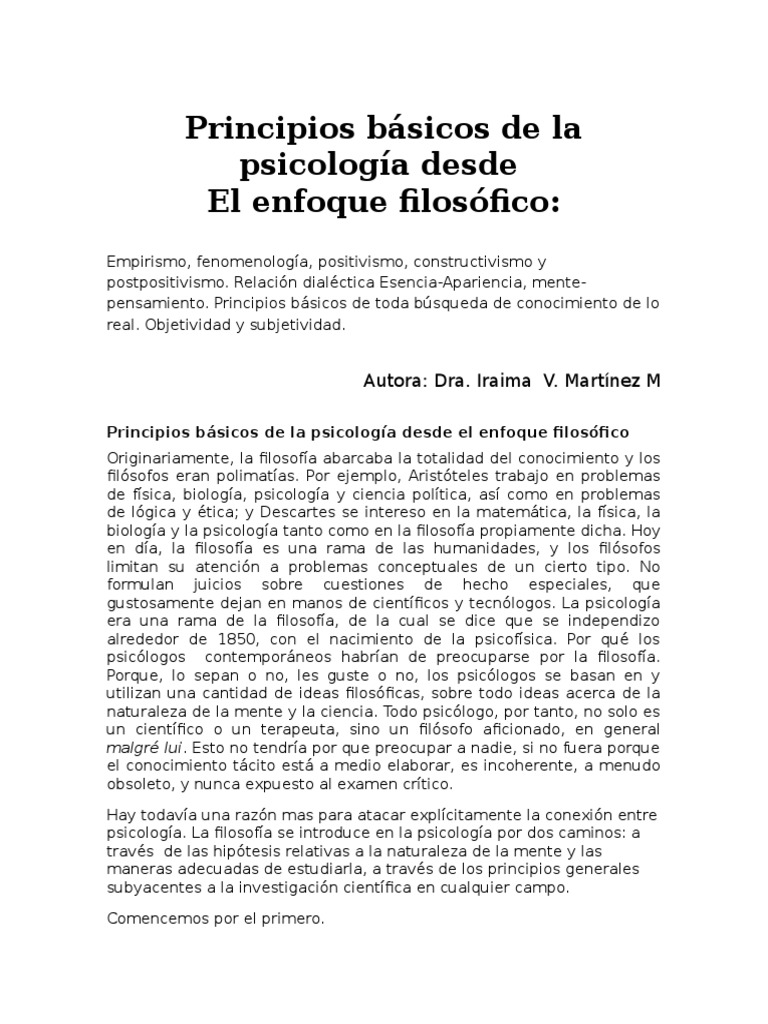Principios Básicos de La Psicología Desde El Enfoque Filosófico | PDF ...