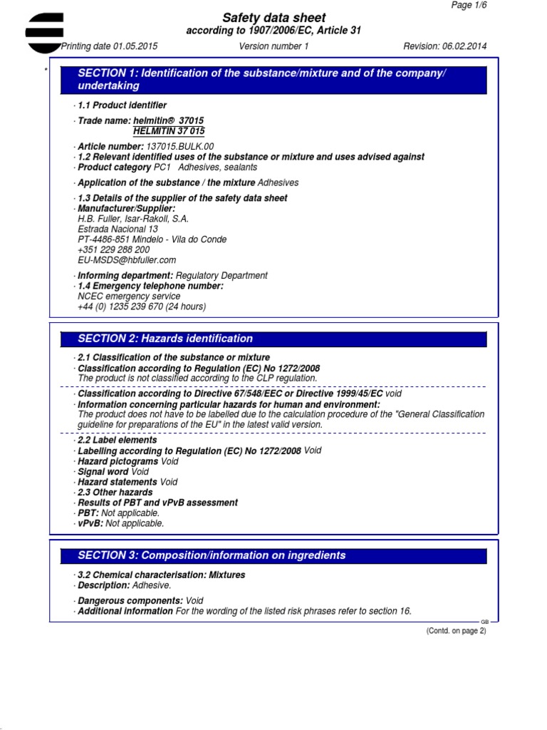 Helmitin 37015 SDB137015 BULK 00 (GB) | PDF | Dangerous Goods | Materials