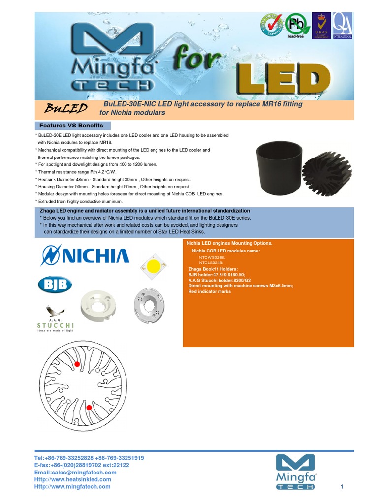 BuLED-30E-NIC LED Light Accessory To Replace MR16 Fitting For Nichia ...