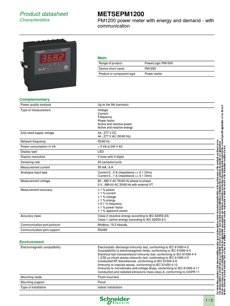 METSEPM1200: Product Datasheet | PDF | Electrical Impedance | Ac Power