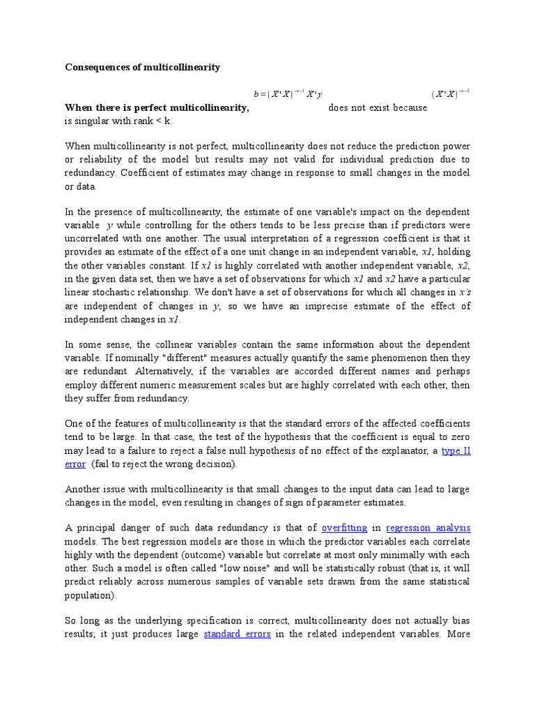 Consequences of Multicollinearity | PDF | Multicollinearity | Probability And Statistics
