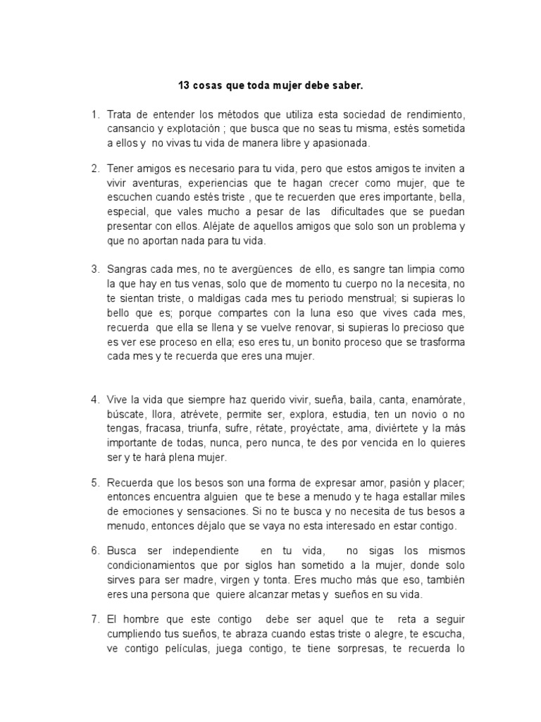 13 Cosas Que Toda Mujer Debe Saber | PDF | Ocio