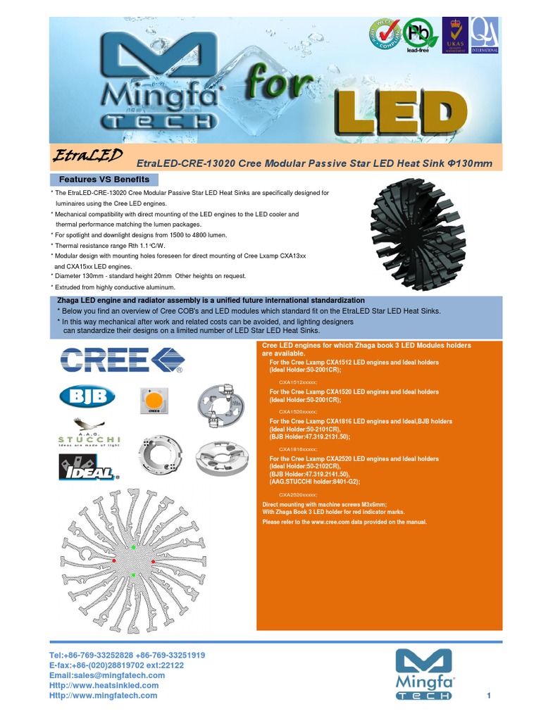 EtraLED-CRE-13020 Cree Modular Passive Star LED Heat Sink Φ130mm | PDF ...