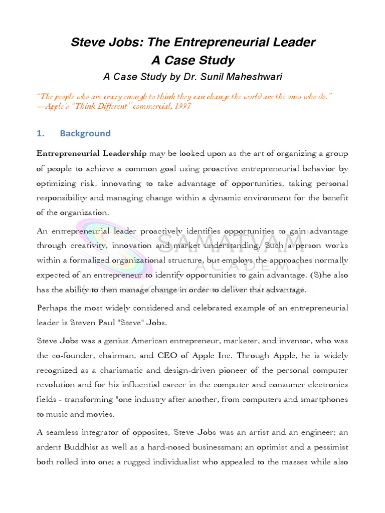 Steve Jobs The Entrepreneurial Leader V1 | PDF | Steve Jobs | Apple Inc.