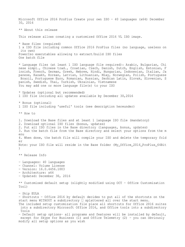 Office 2016 VL - Create Your Own ISO - 40 Languages Dec 2016 | PDF ...