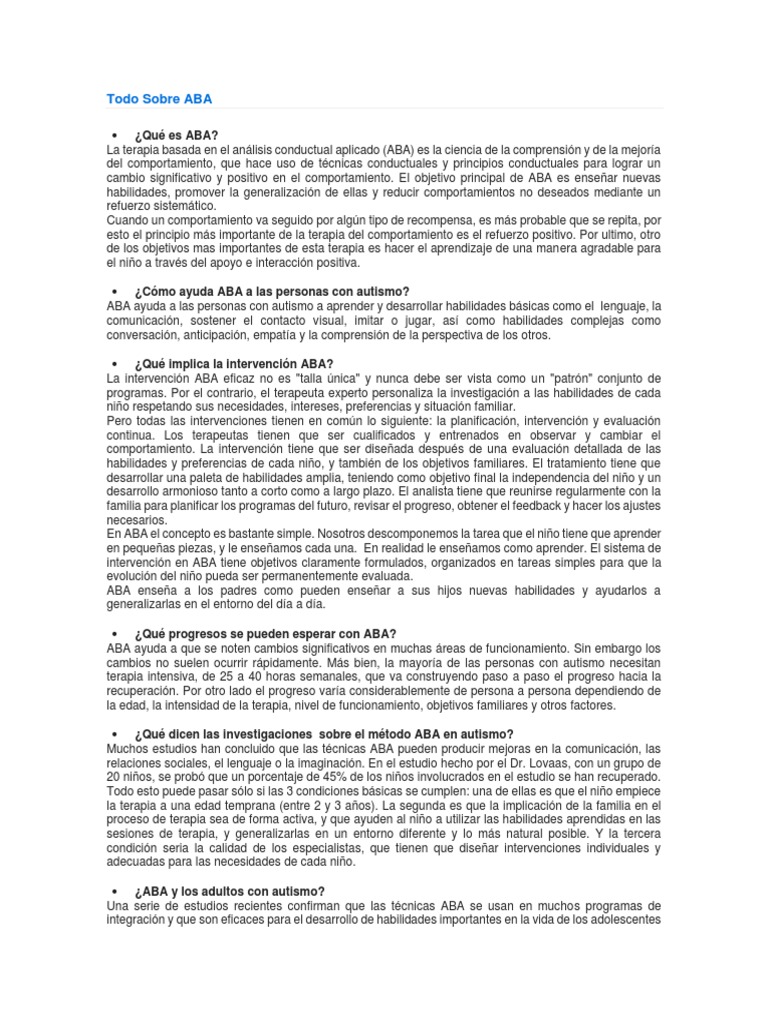 Todo Sobre ABA | PDF | Autismo | Aprendizaje