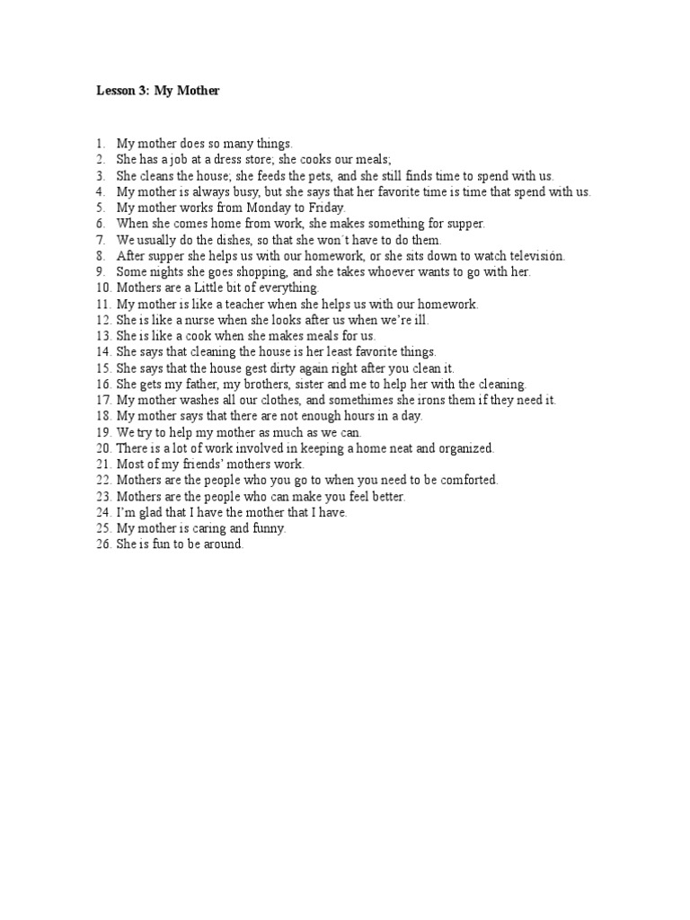 Lesson 3: My Mother | PDF