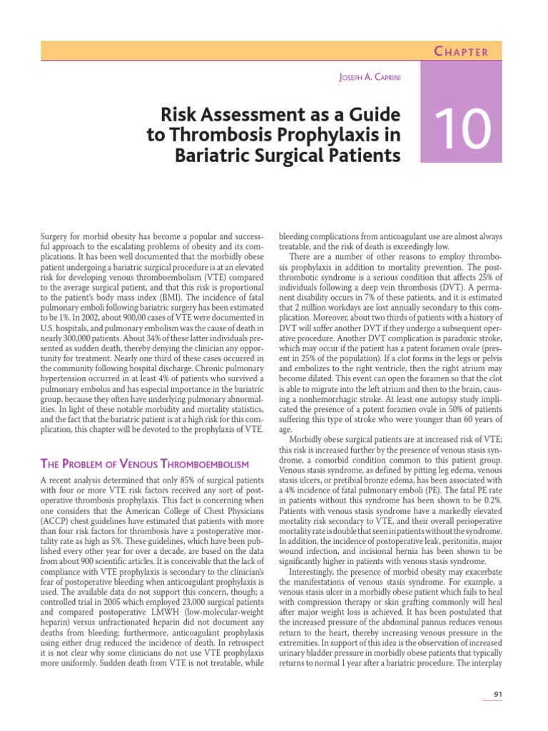 Risk Assessment As A Guide To Thrombosis Prophylaxis in Bariatric ...