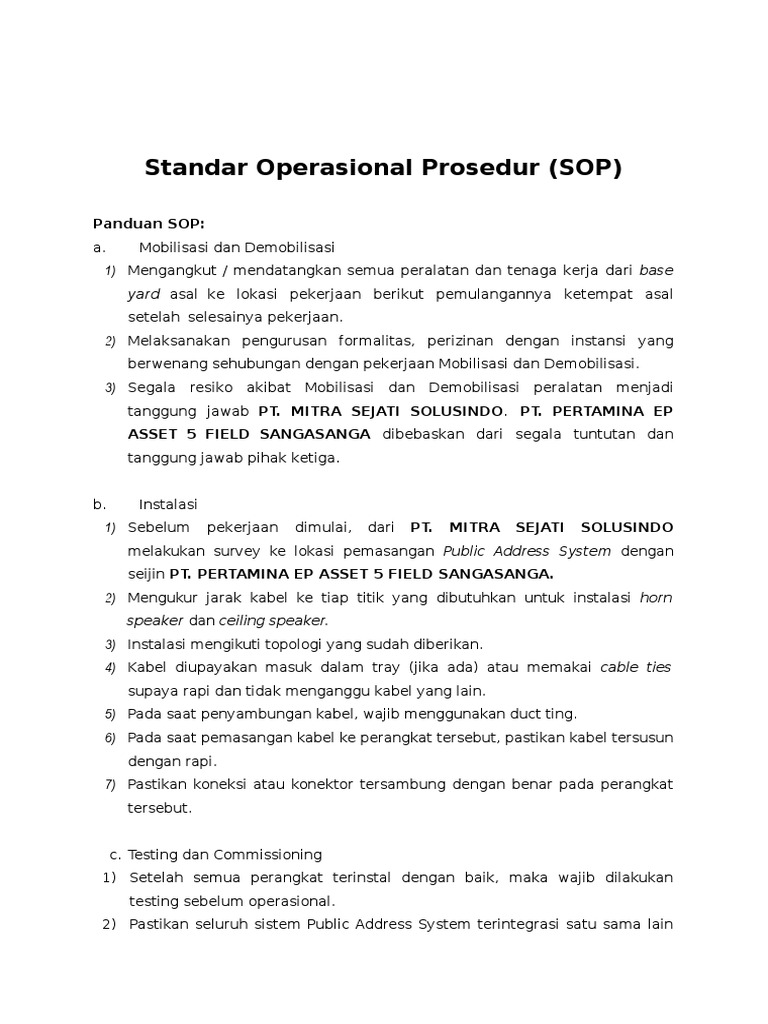 Standar Operasional Prosedur (SOP) | PDF