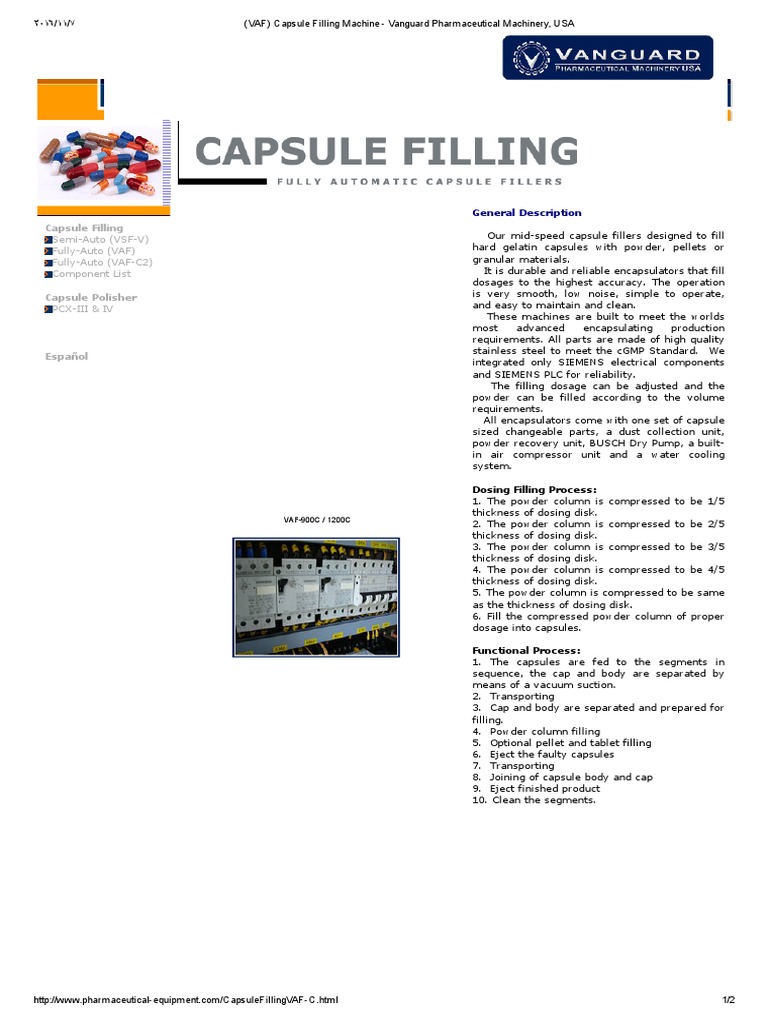 VAF) Capsule Filling Machine - Vanguard Pharmaceutical Machinery, USA ...