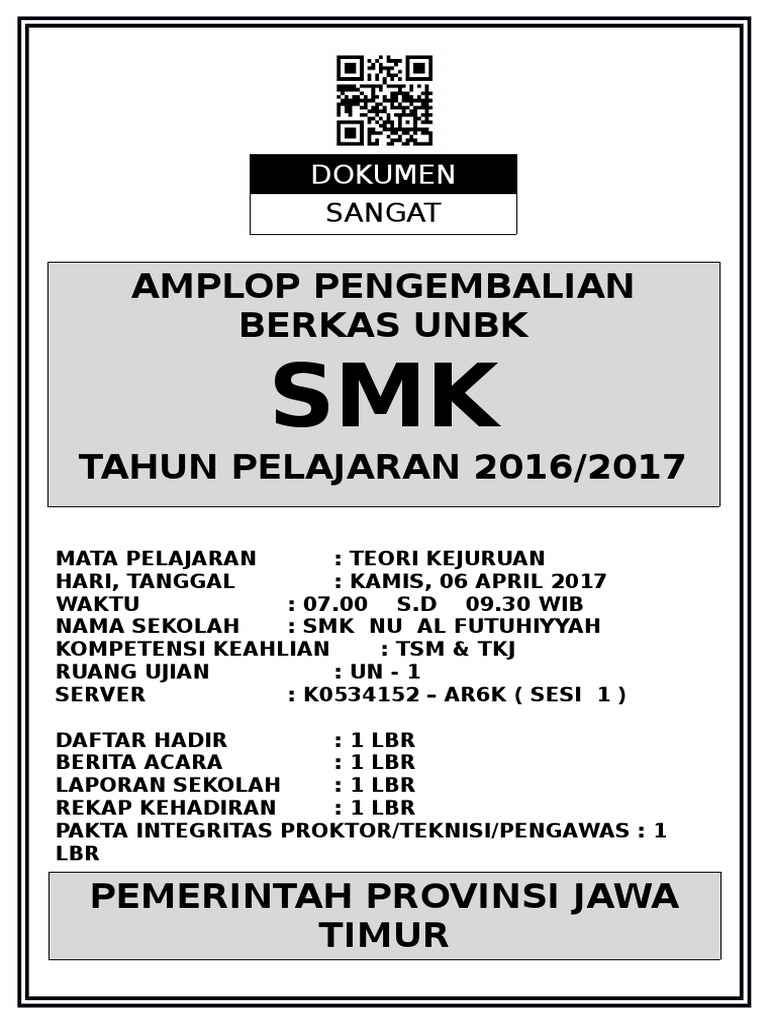 Cover Amplop LJK UN 2017 | PDF