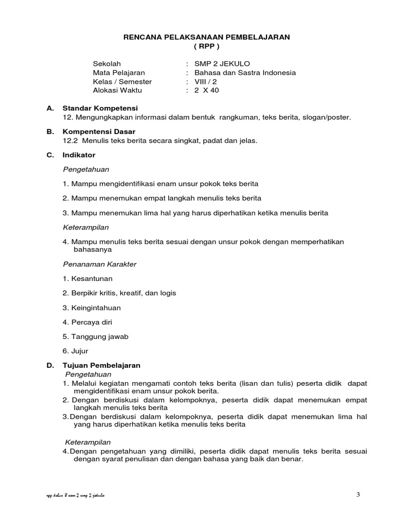 Model RPP Bahasa Indonesia - KTSP | PDF | Karier & Perkembangan
