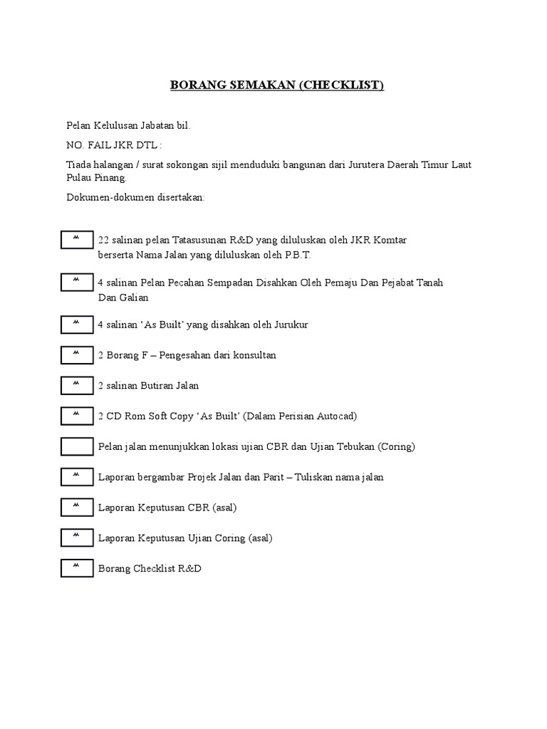 Borang Semakan JKR (RD) | PDF | Teknologi & Rekayasa