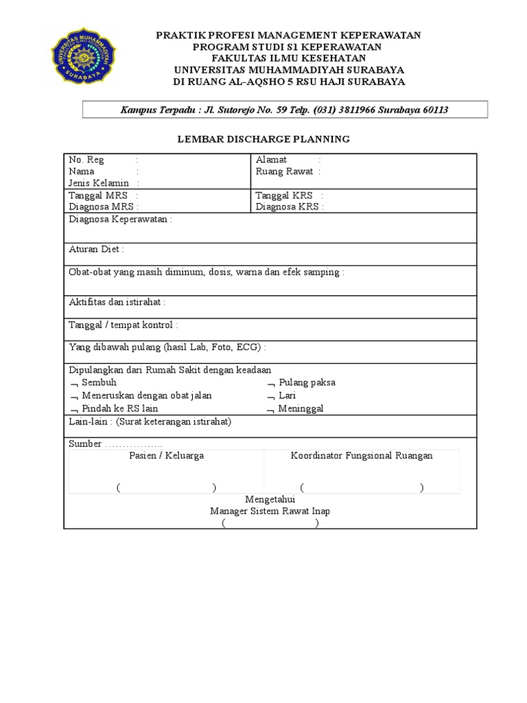 Lembar Discharge Planning | PDF