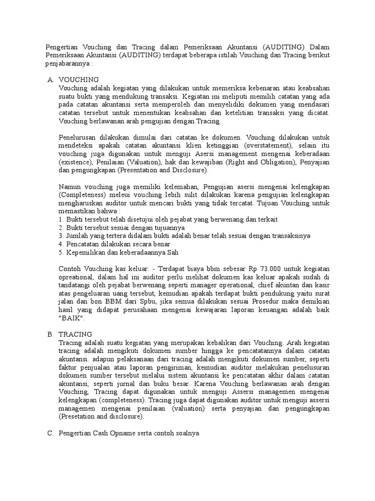 Pengertian Vouching Dan Tracing Dalam Pemeriksaan Akuntansi | PDF