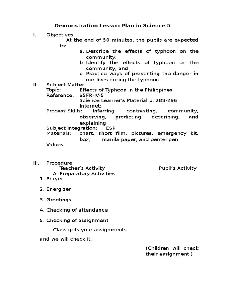 Demonstration Lesson Plan in Science 5 | PDF | Lesson Plan | Tropical ...