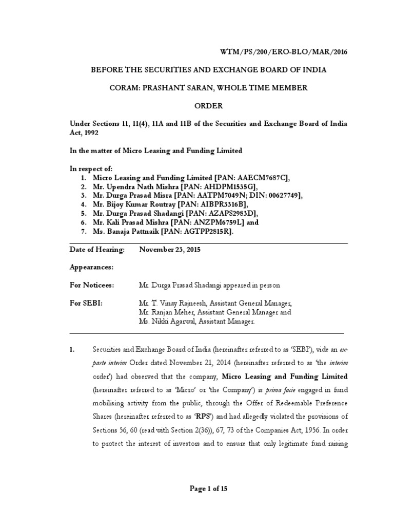 Parte Interim Order Dated November 21, 2014 (Hereinafter Referred To As ...