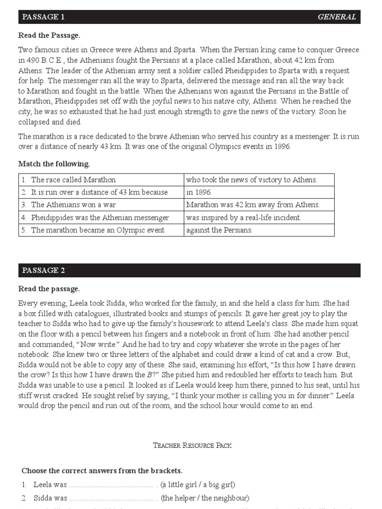 Cbse Grade 5TH Reading Comprehension | PDF | Orpheus