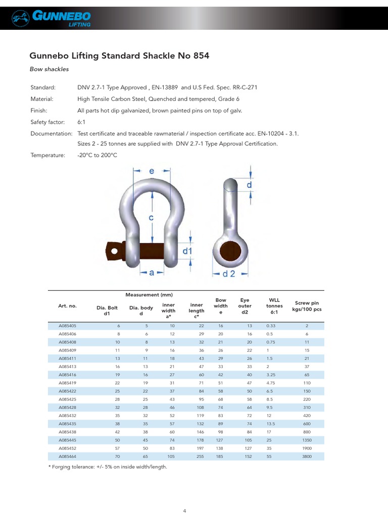Gunnebo Lifting Standard Shackle No 854: Bow Shackles | PDF | Screw ...