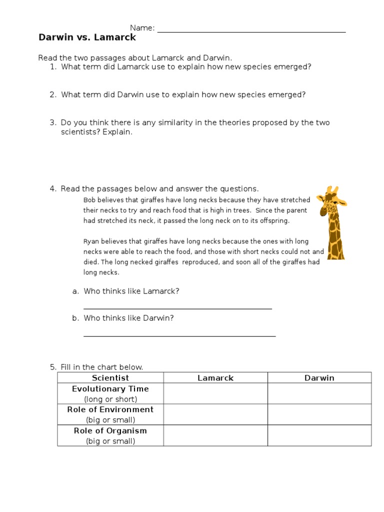 Darwinn V Lamarck Reading | PDF | Natural Selection | Evolution