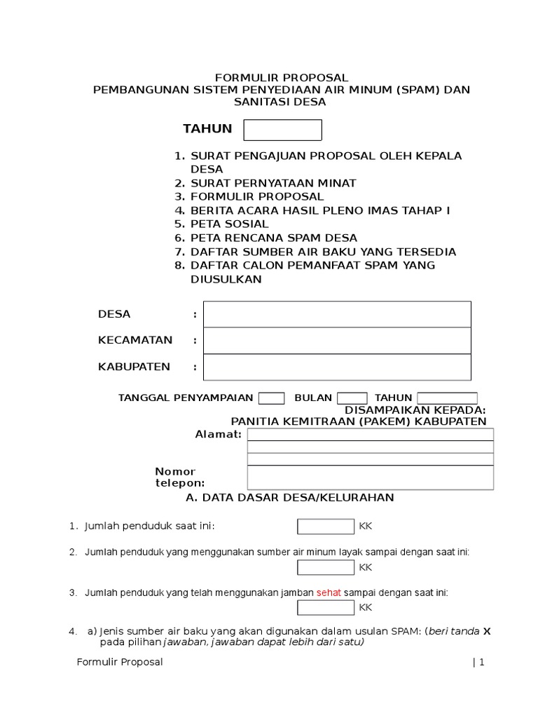 Formulir Proposal Pamsimas 3 | PDF