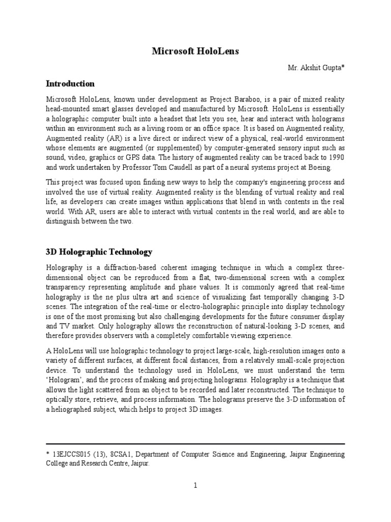 HoloLens - Paper | Download Free PDF | Holography | Augmented Reality