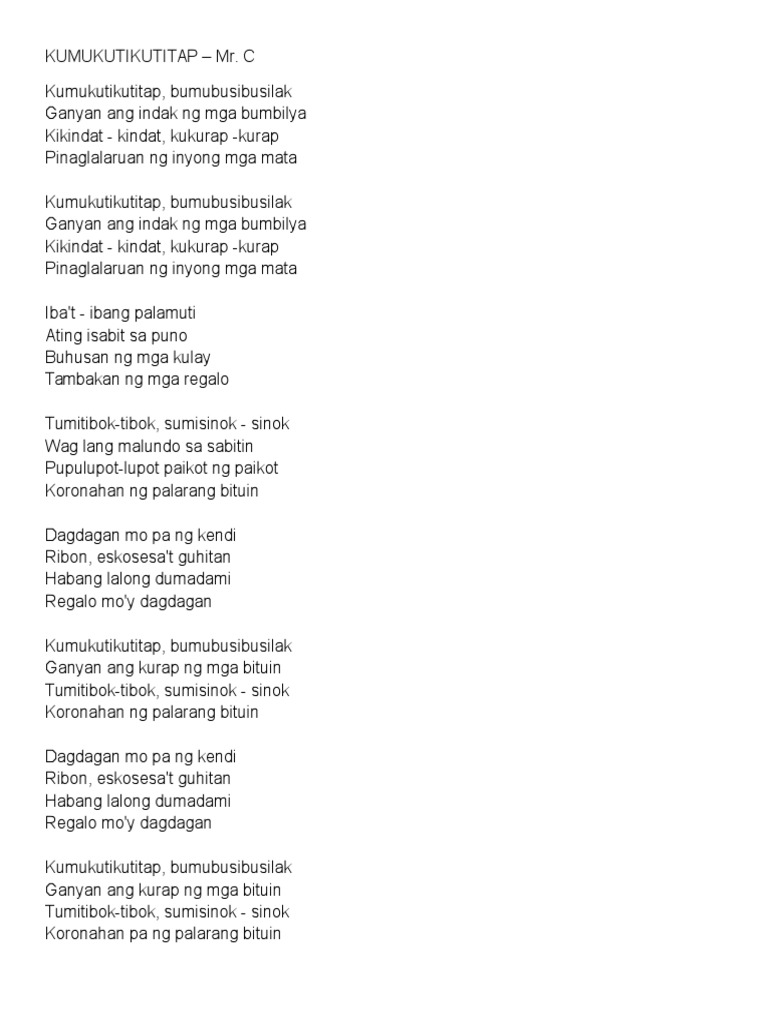 Kumu Kuti Kuti Tap (LYRICS) | PDF