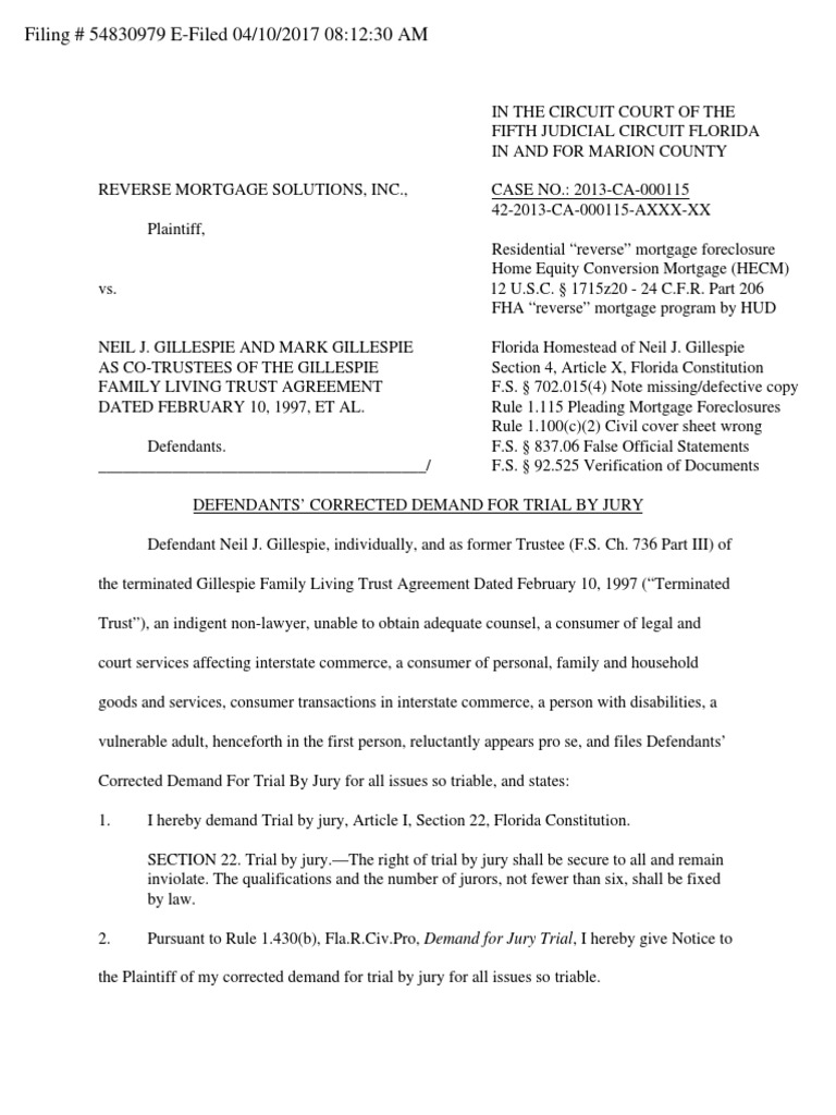 Defendants' Corrected Demand For Trial by Jury | Download Free PDF ...