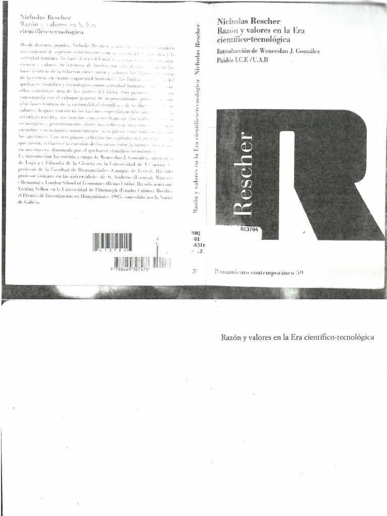 Nicholas Rescher. Razón y Valores en La Era Científico-Tecnológica PDF ...