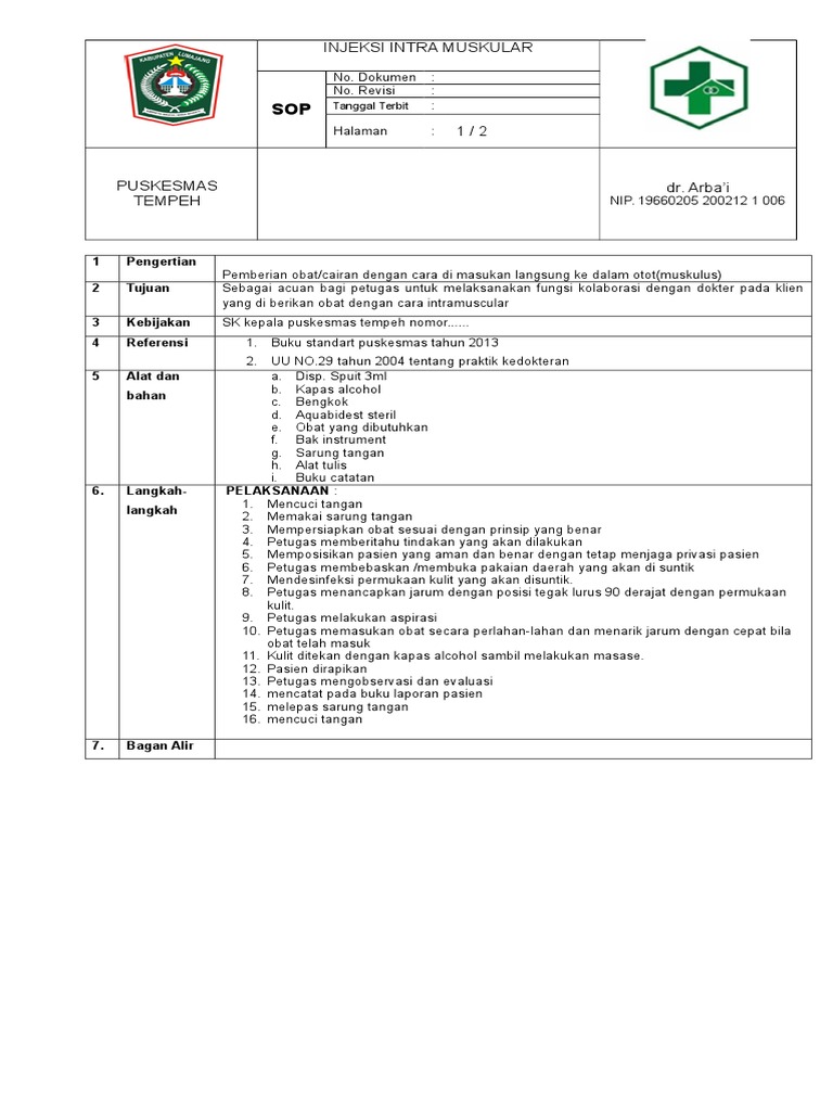 Sop Injeksi Intra Muskular | PDF | Kesehatan Holistik | Sains & Matematika