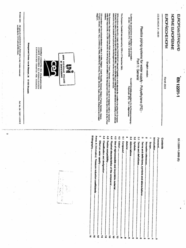 SR EN 12201-1 - Water Pipes - General PDF | PDF