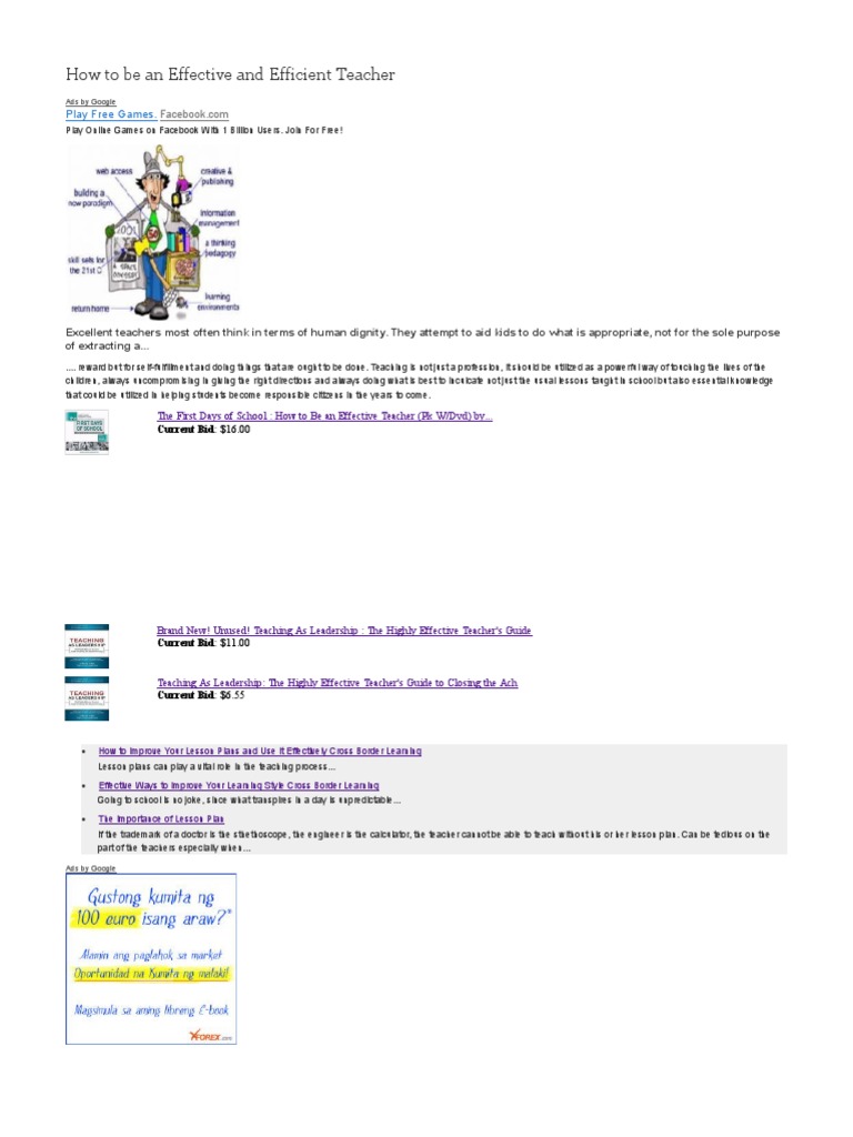 How To Be An Effective and Efficient Teacher | PDF | Lesson Plan | Teachers