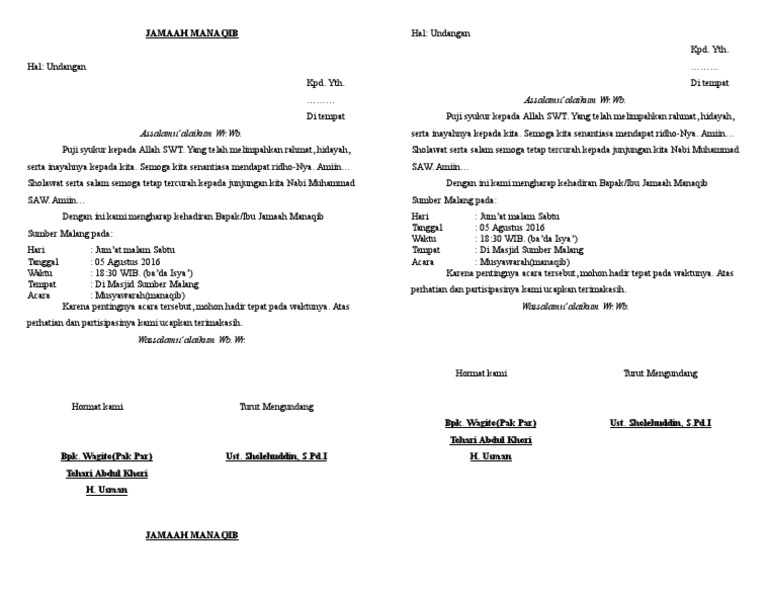 Undangan Musyawarah Jamaah Manaqib | PDF
