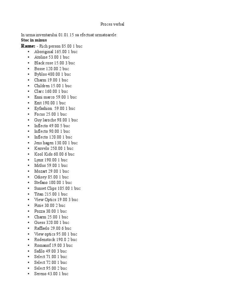 Rame:: Stoc in Minus | PDF