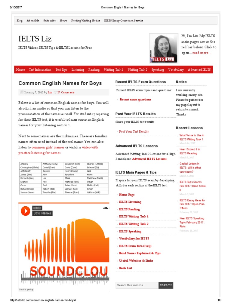 Common English Names For Boys | PDF | International English Language ...