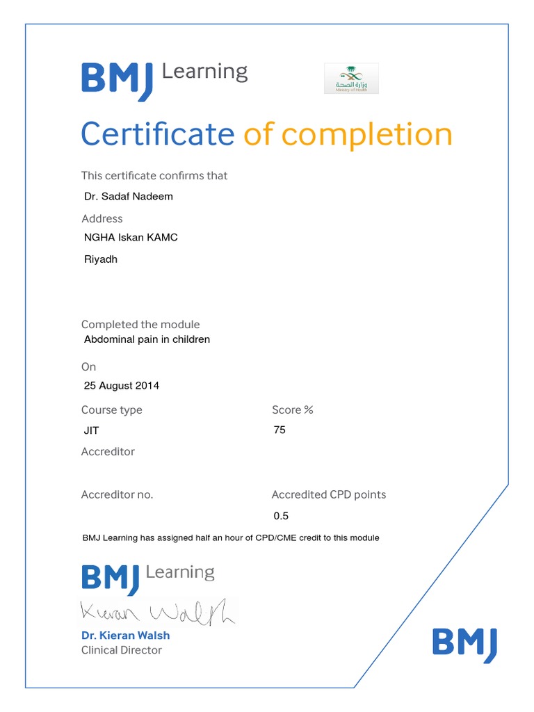 Certificate - BMJLearning - 25 Aug 14 - 09 28 42 | PDF