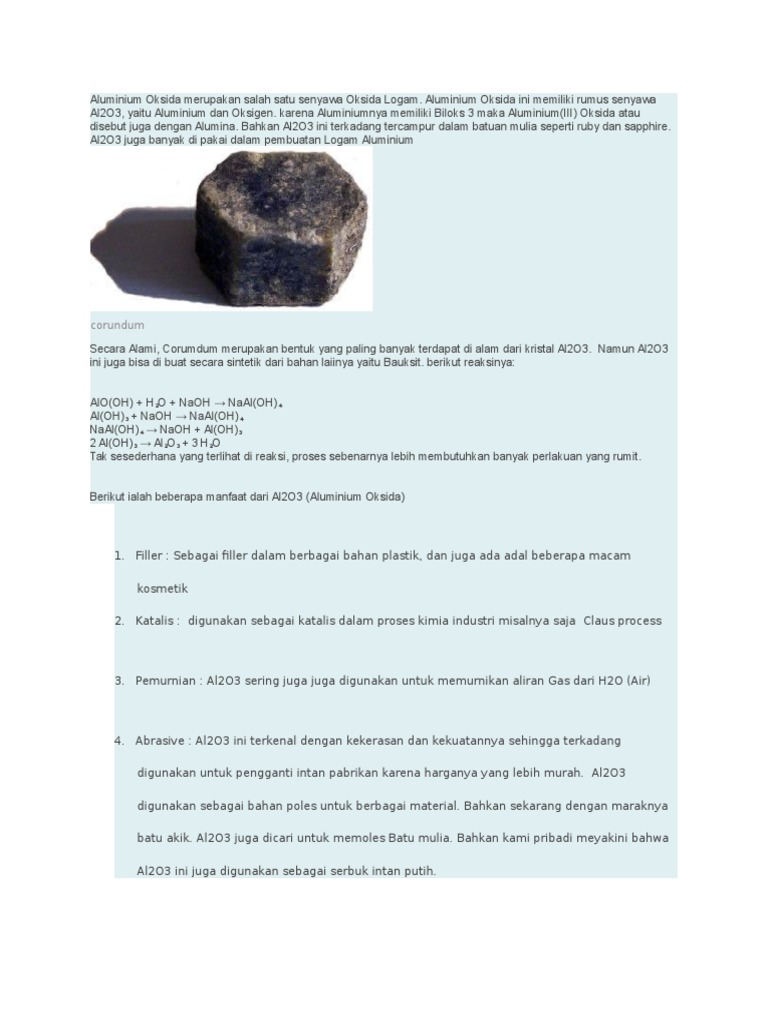 Aluminium Oksida Merupakan Salah Satu Senyawa Oksida Logam | PDF