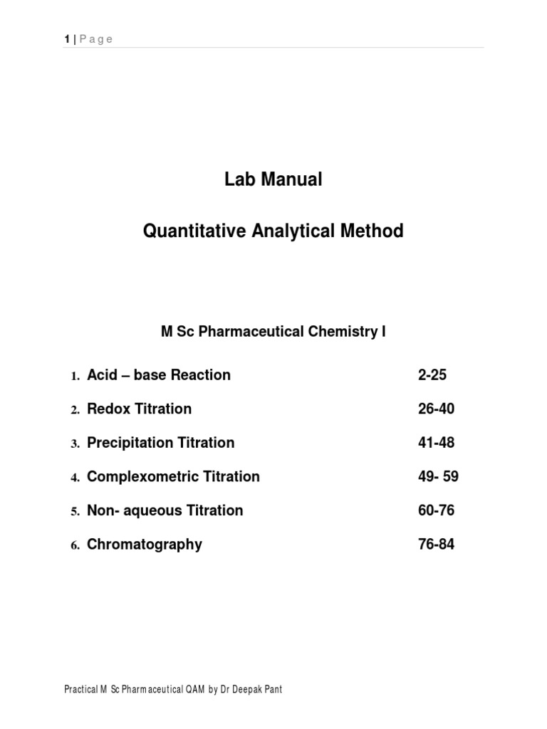 Quantitative Analytical Methods: A Comprehensive Lab Manual for Acid ...