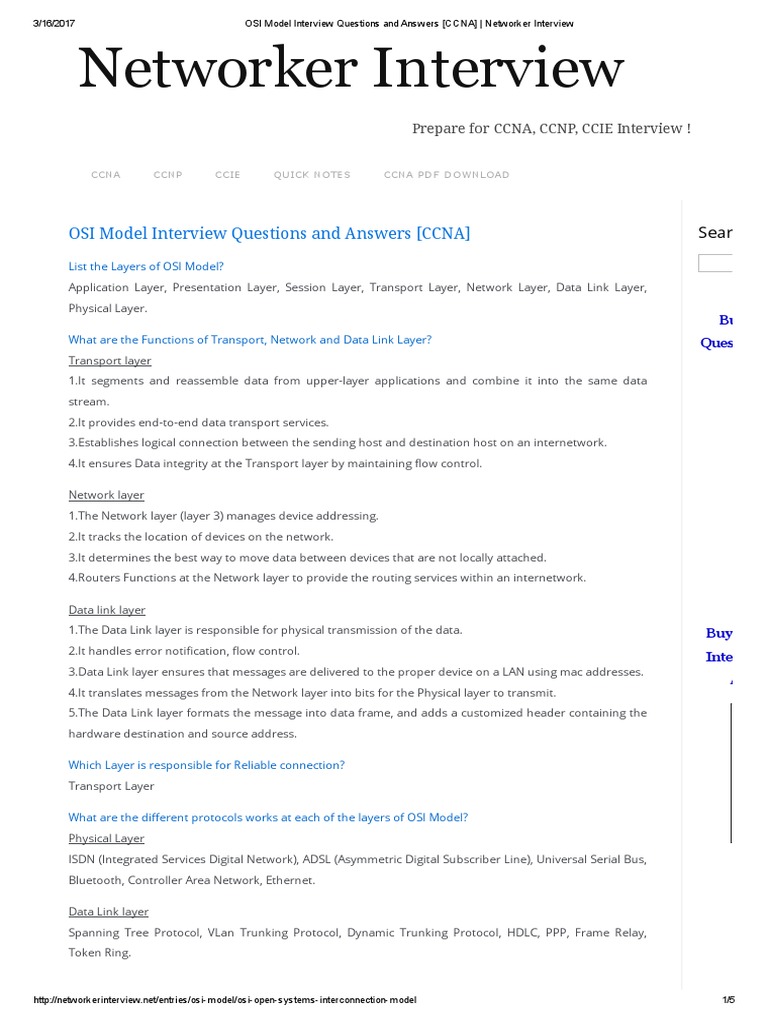 1.OSI Model Interview Questions and Answers (CCNA) - Networker Interview | PDF | Internet ...