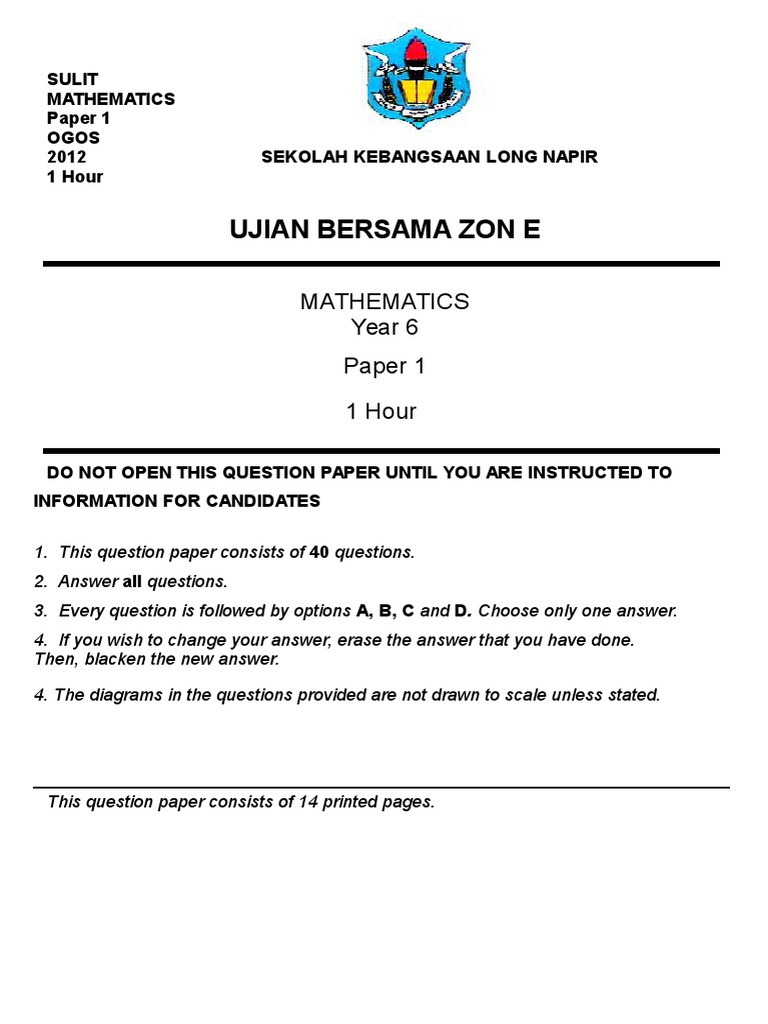 Matematik Tahun 6 Kertas 1 5 | PDF