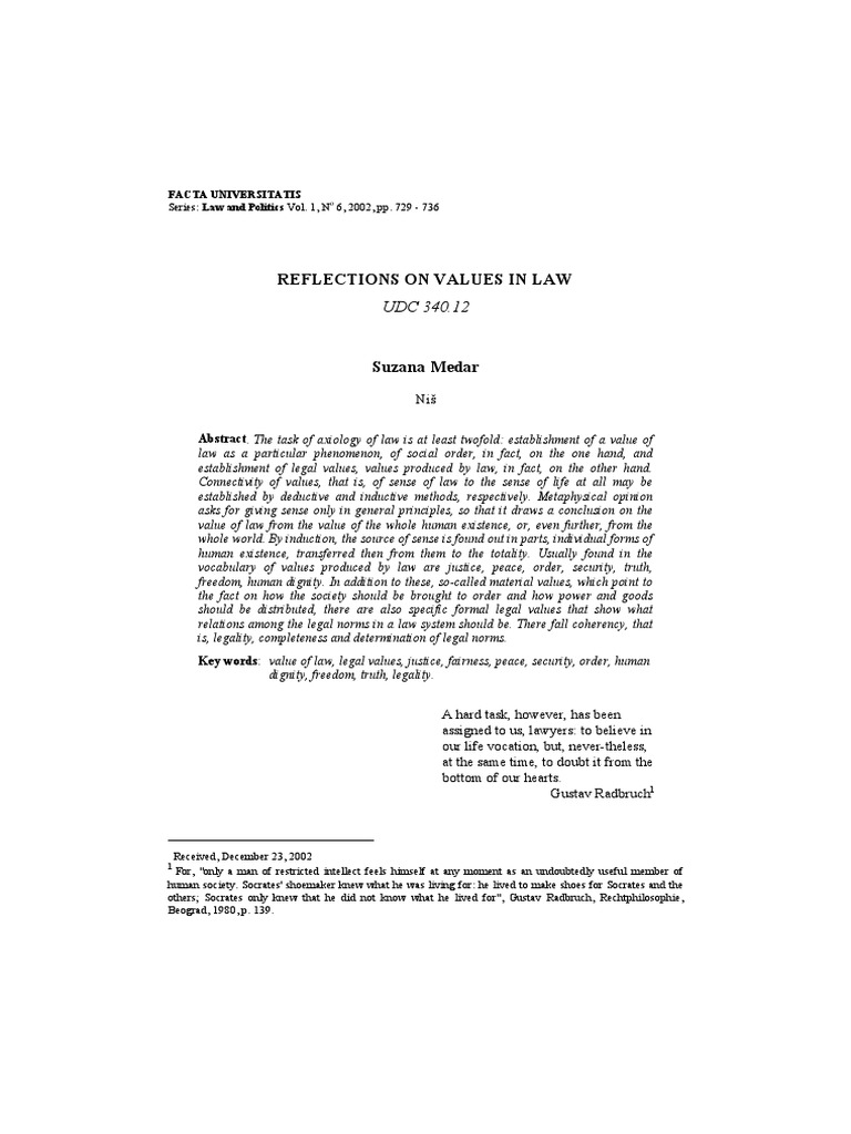 Reflections On Values in Law: Facta Universitatis | PDF | Jurisprudence ...