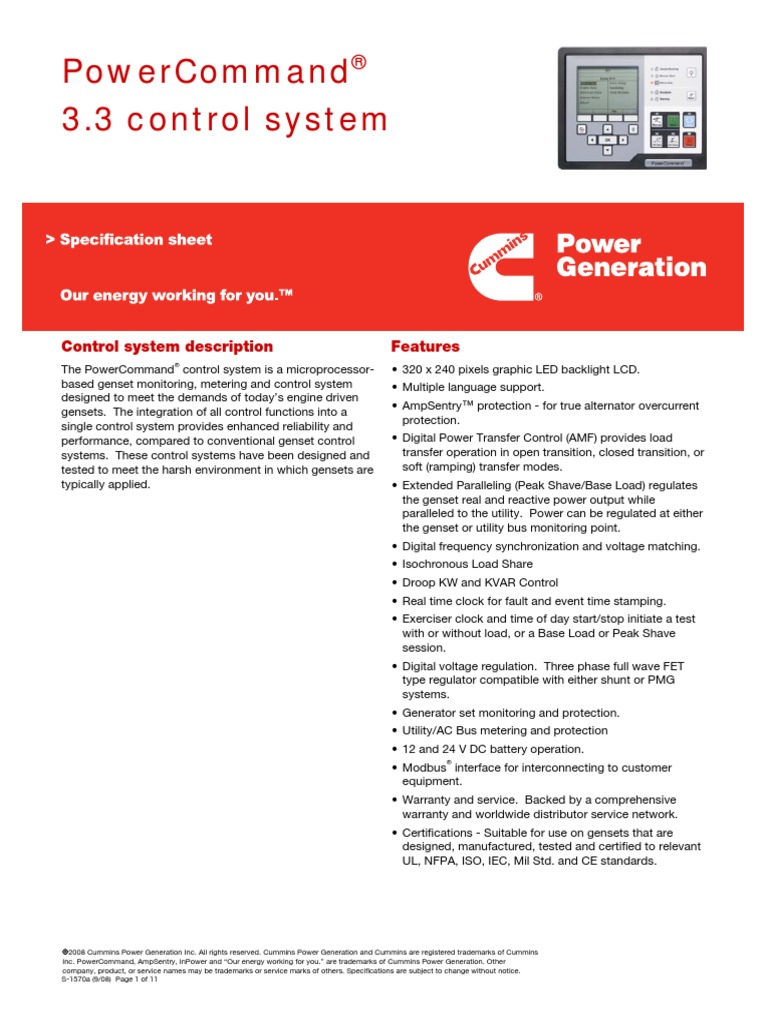 CUMMINS PCC3300 Specification Sheet PDF | PDF | Ac Power | Relay