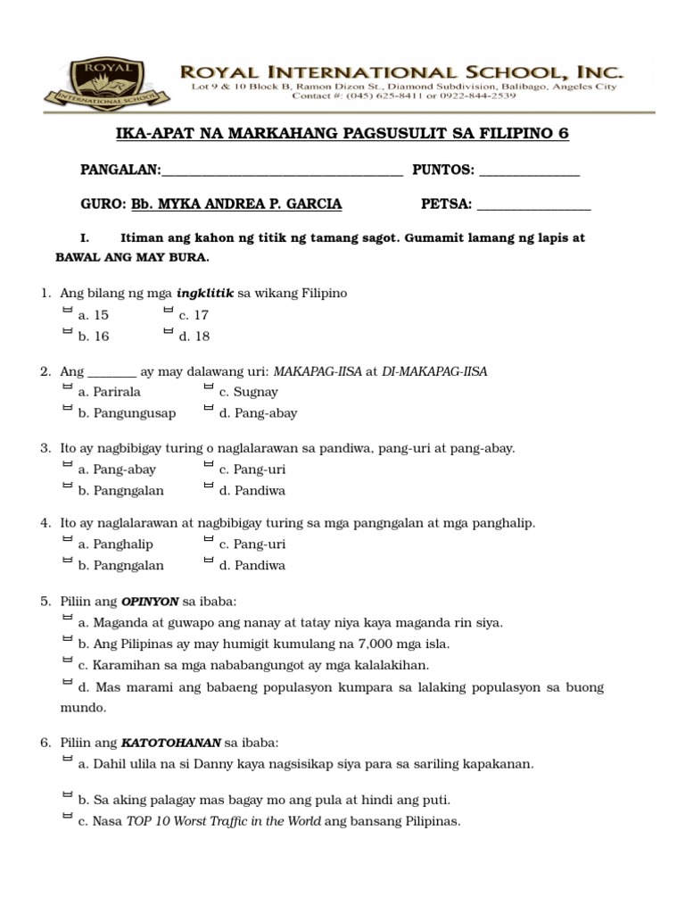 Assessment Filipino | PDF
