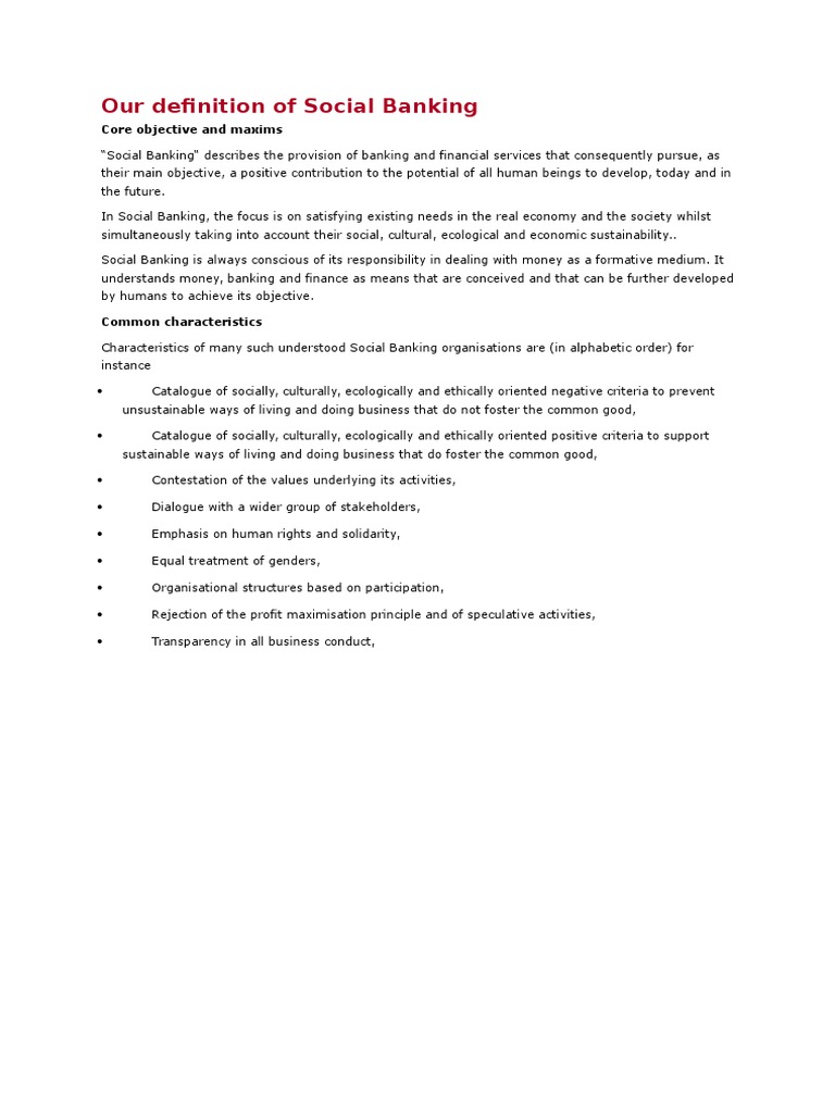 Defining Social Banking: Core Objectives, Maxims, and Common ...