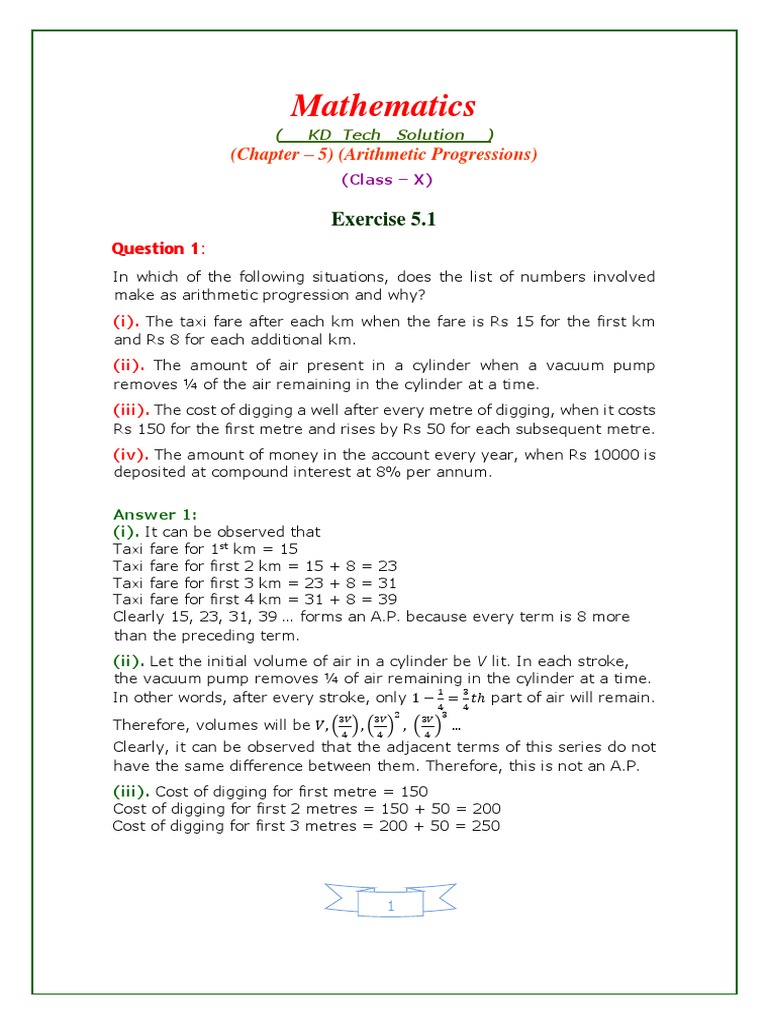 Arithmetic Progressions for Class X | PDF | Numbers | Arithmetic