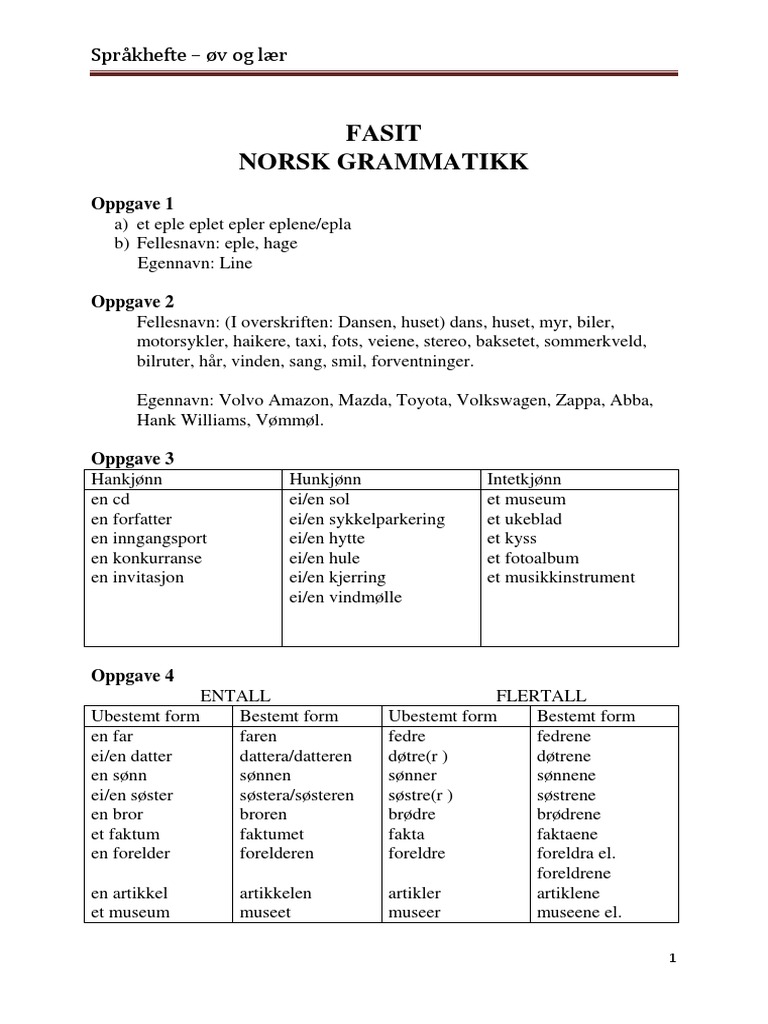 9788202306809-Fasit Til Norsk Grammatikk PDF | PDF