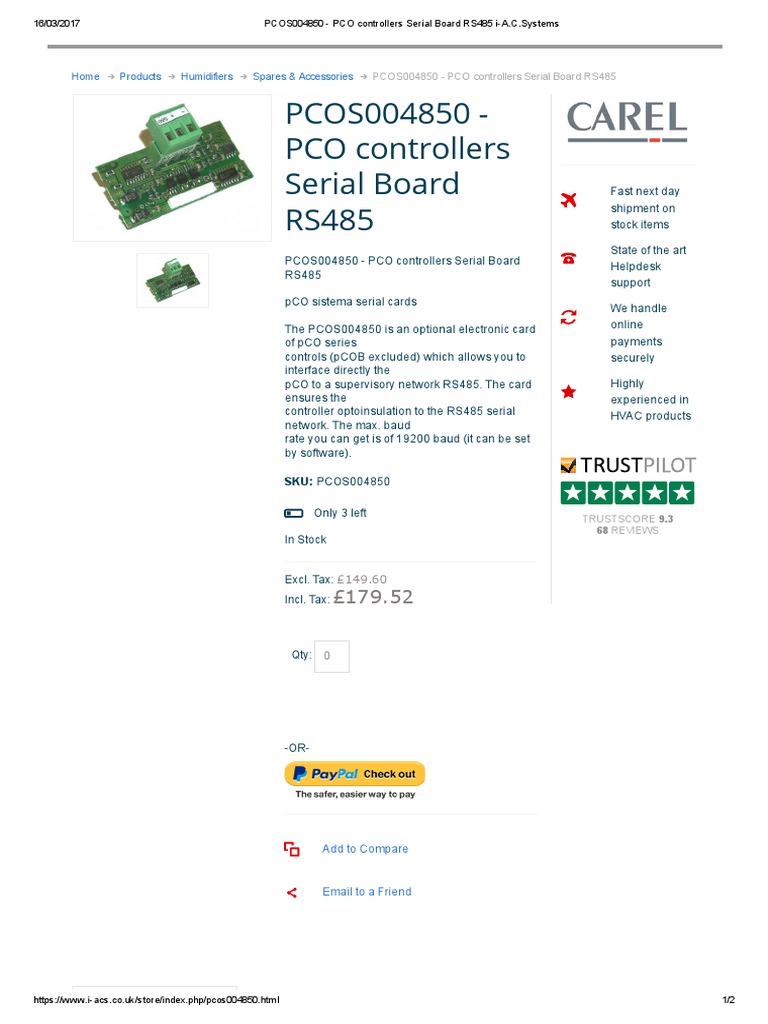 PCOS004850 - PCO Controllers Serial Board RS485 I-A.C | PDF ...