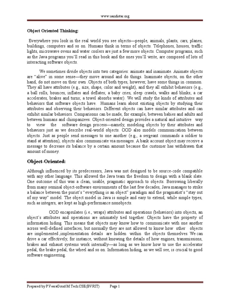 Object Oriented Thinking | PDF | Class (Computer Programming) | Message Passing